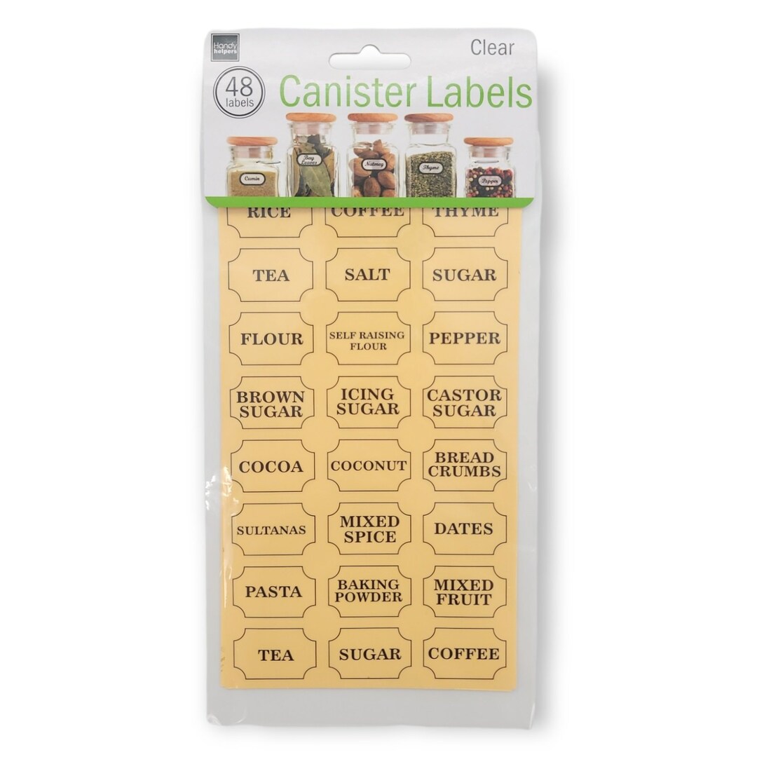 Clear Kitchen Pantry Preprinted Storage Canister Labels Set 48 Stickers ...