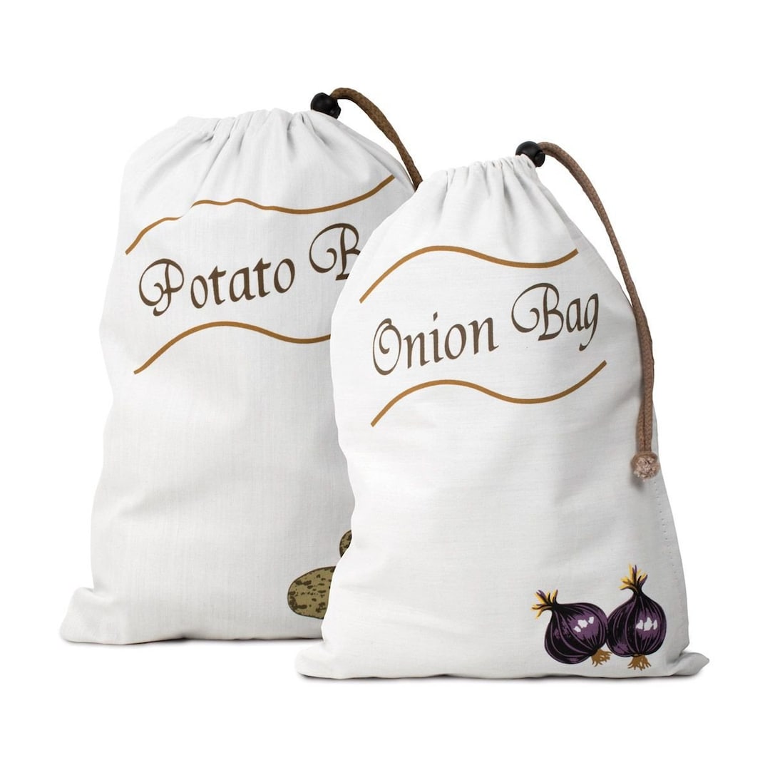 HIC Reusable Potato & Onion Saver Bag Set With Drawstring Closure Stays ...