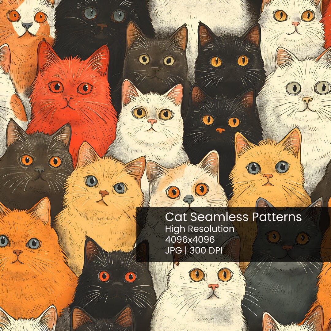 Cat Seamless Pattern, High Resolution, Digital Art Print - Etsy