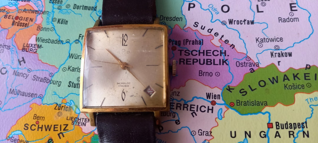 RARE Vintage HPB Swiss MEN'S Wrist Watches Date Gold Plated 10 Mikrons ...
