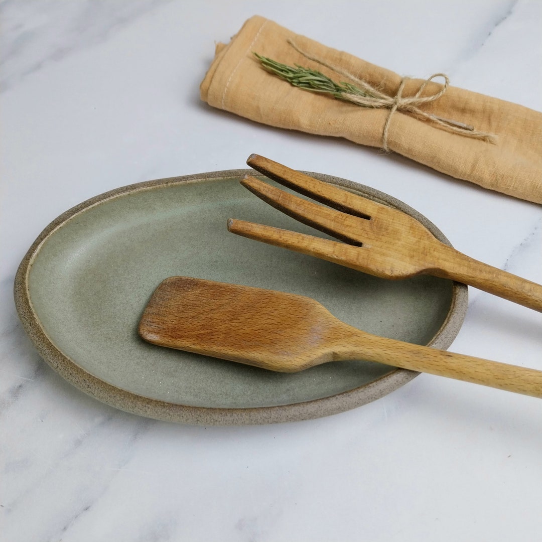 Oval Green Spoon Rest, Ceramic Spoon Rest, Stoneware Spoon Rest ...