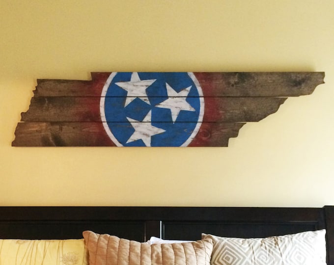 Wooden State of Tennessee Cut Out With State Flag Painted and ...