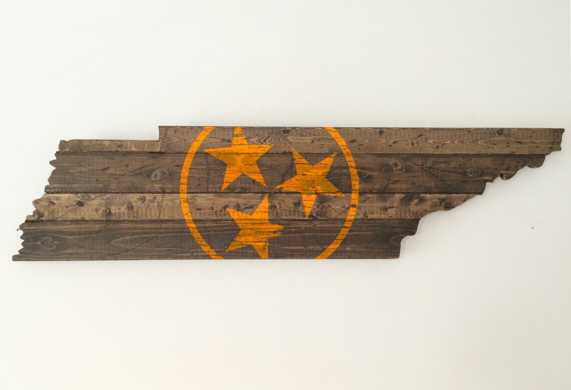Tennessee Wooden State Flag Cut Out - Orange Tri-stars - Etsy