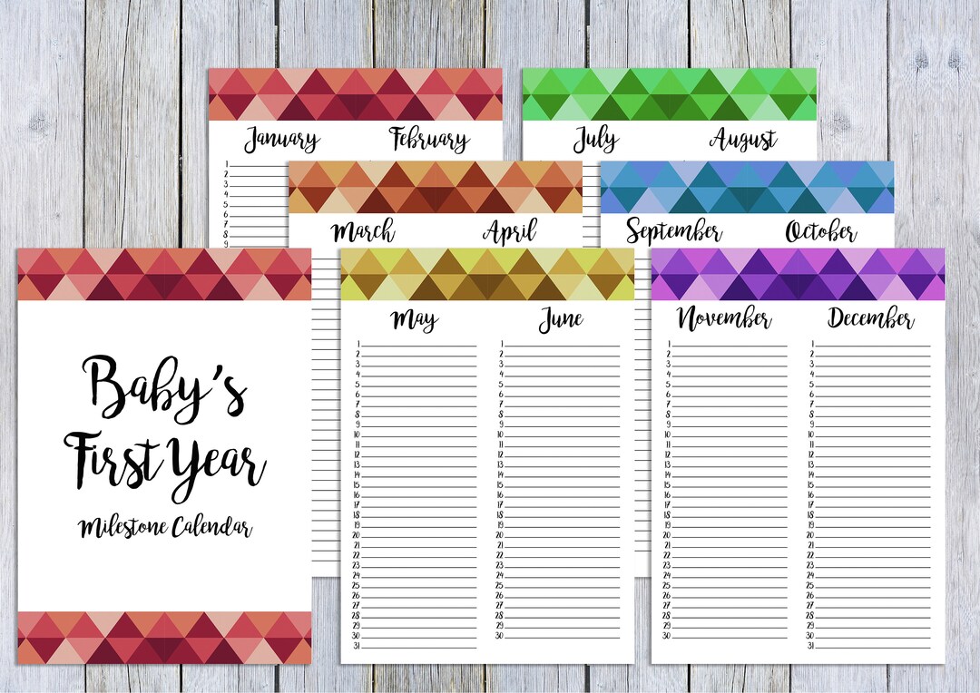 Printable Baby Milestone Calendar - Baby's First Year - Perpetual ...