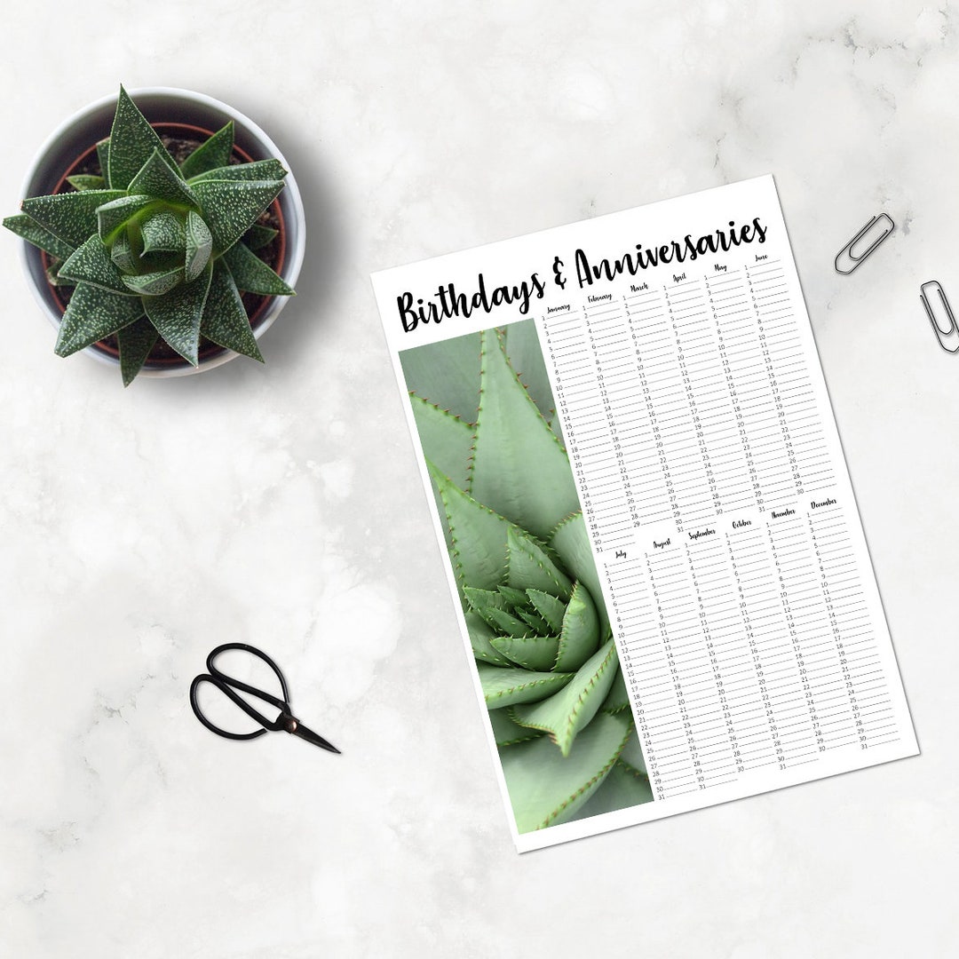 Printable Perpetual Calendar Succulent Calendar Printable - Etsy