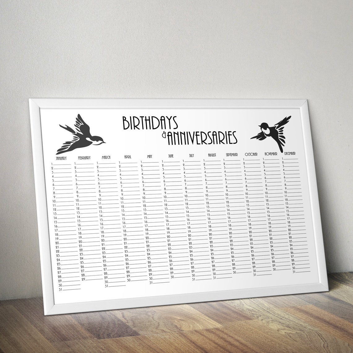 Perpetual Calendar Printable Date Keeper Wall Planner | Etsy