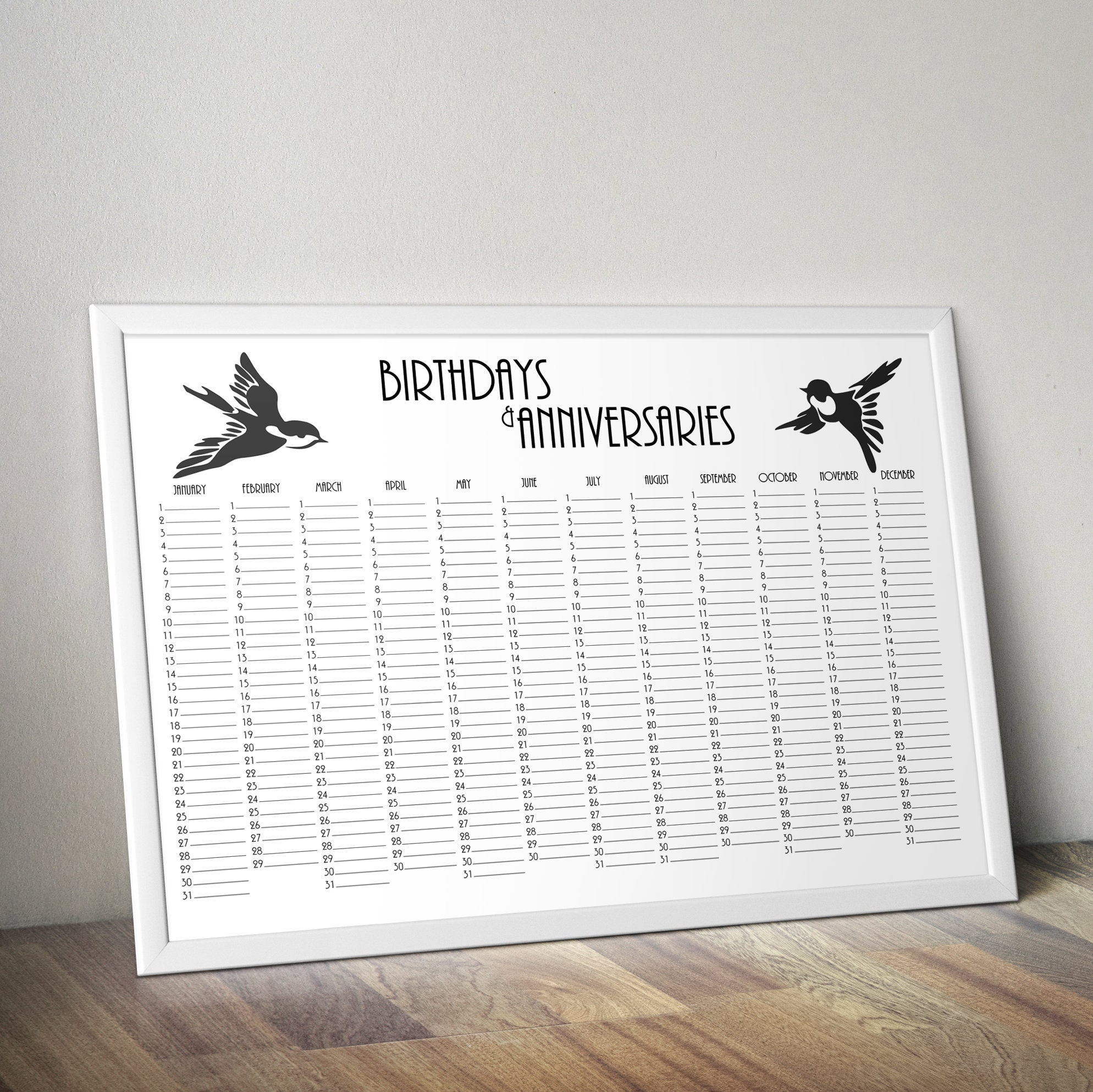 Perpetual Calendar - Printable - Date Keeper - Wall Planner - Family ...