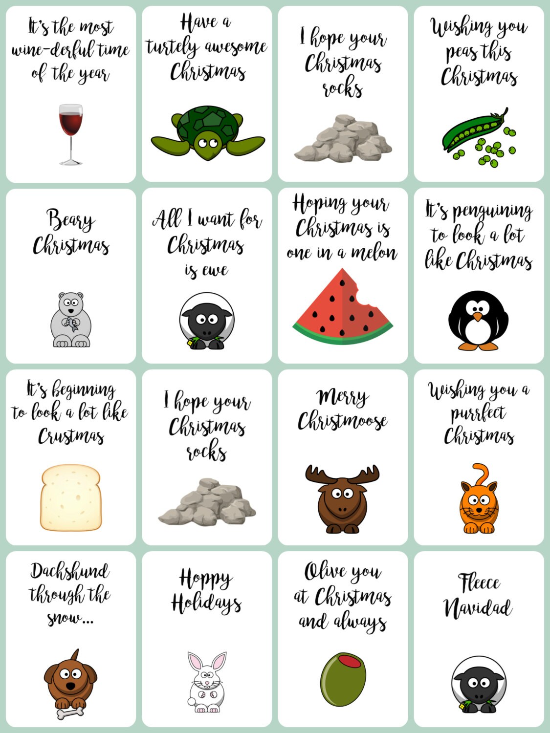 Printable Christmas Cards, Holiday Cards Bundle, Printable Puns, Dad ...