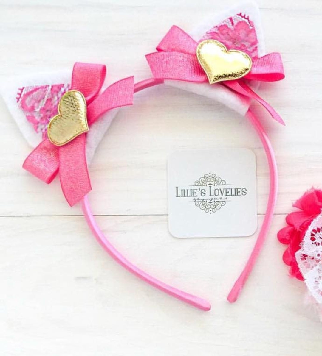 Pink Heart Ears Day Pink Cat Ears, Kitty Ears for Girls, Kitty Birthday ...