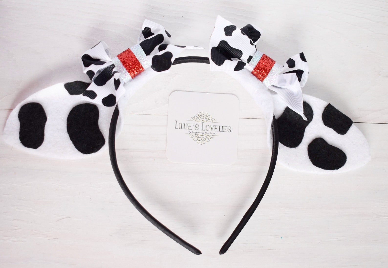 Cow Ear Headband or Clip Set, Chickfila Cow Costume Felt Animal Ears ...