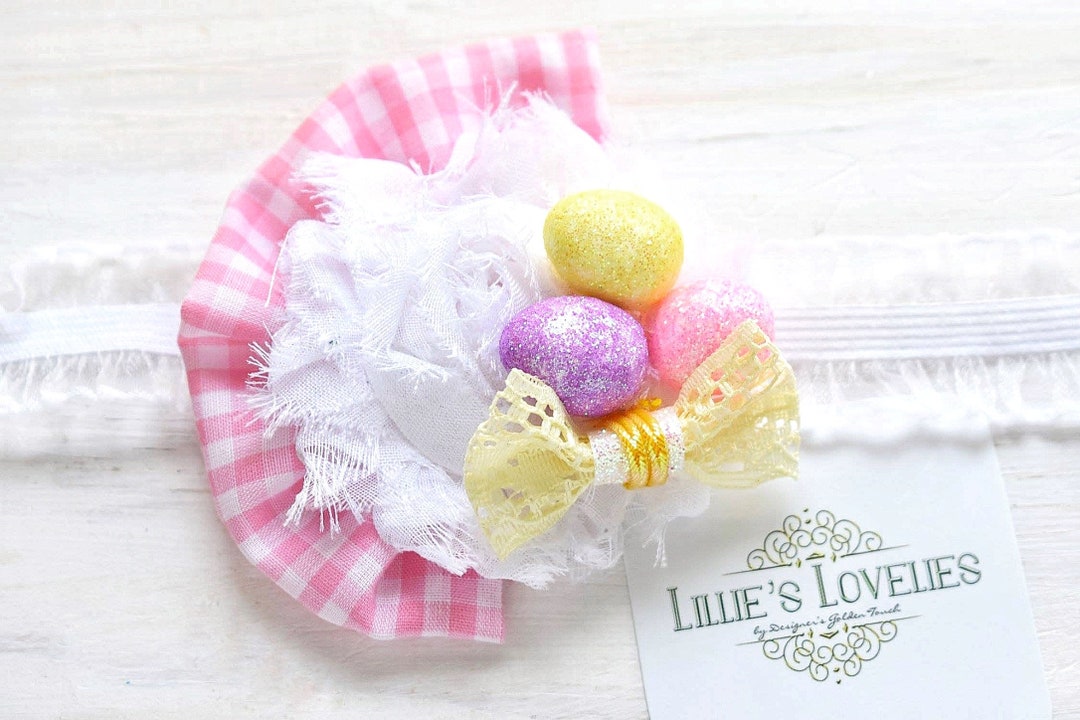 Easter Egg Headband or Clip, Easter Hair Bow, Pink Easter Hunt Headband ...