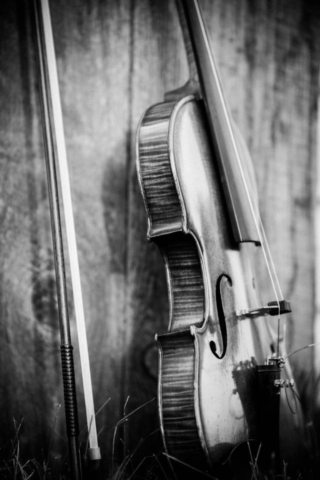 Rustic Country Violin and Bow Old School Black and White Digital ...