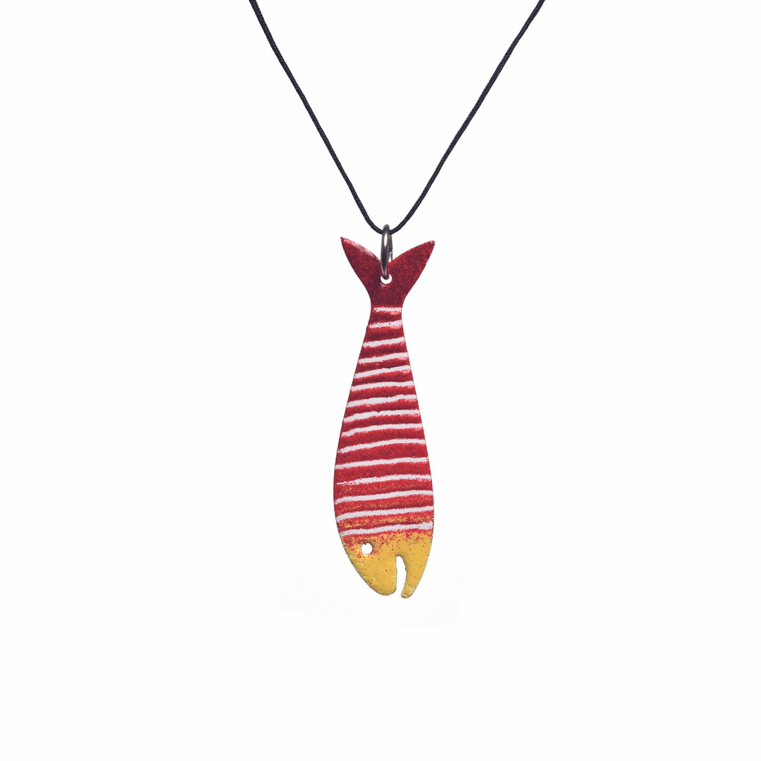 Red Fish Pendant, Enameled Stainless Steel, Fisherman Pendant ...