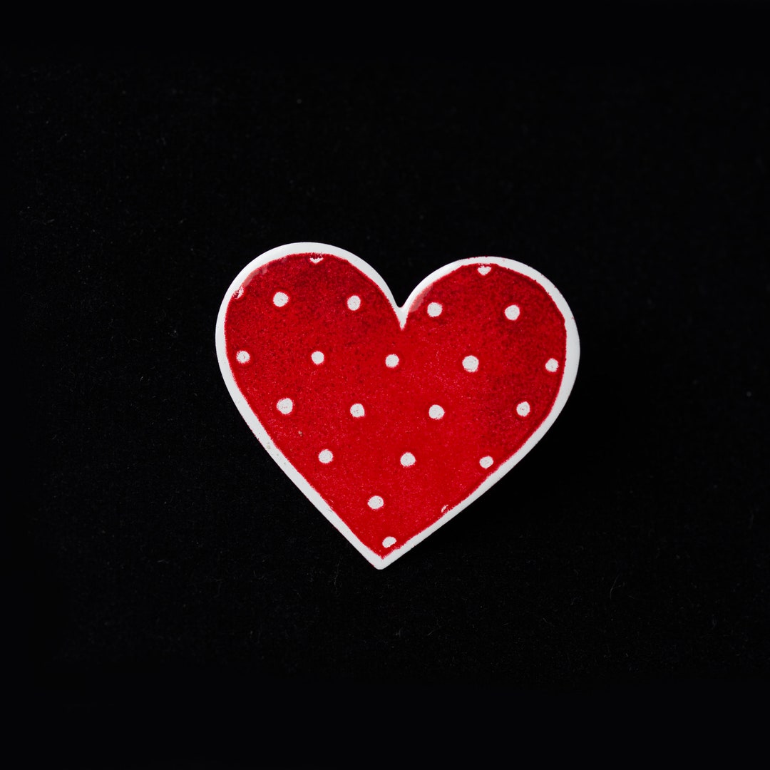 Handpainted Heart Pin Stainless Steel Heart Badge Polka Dot Retro Style ...