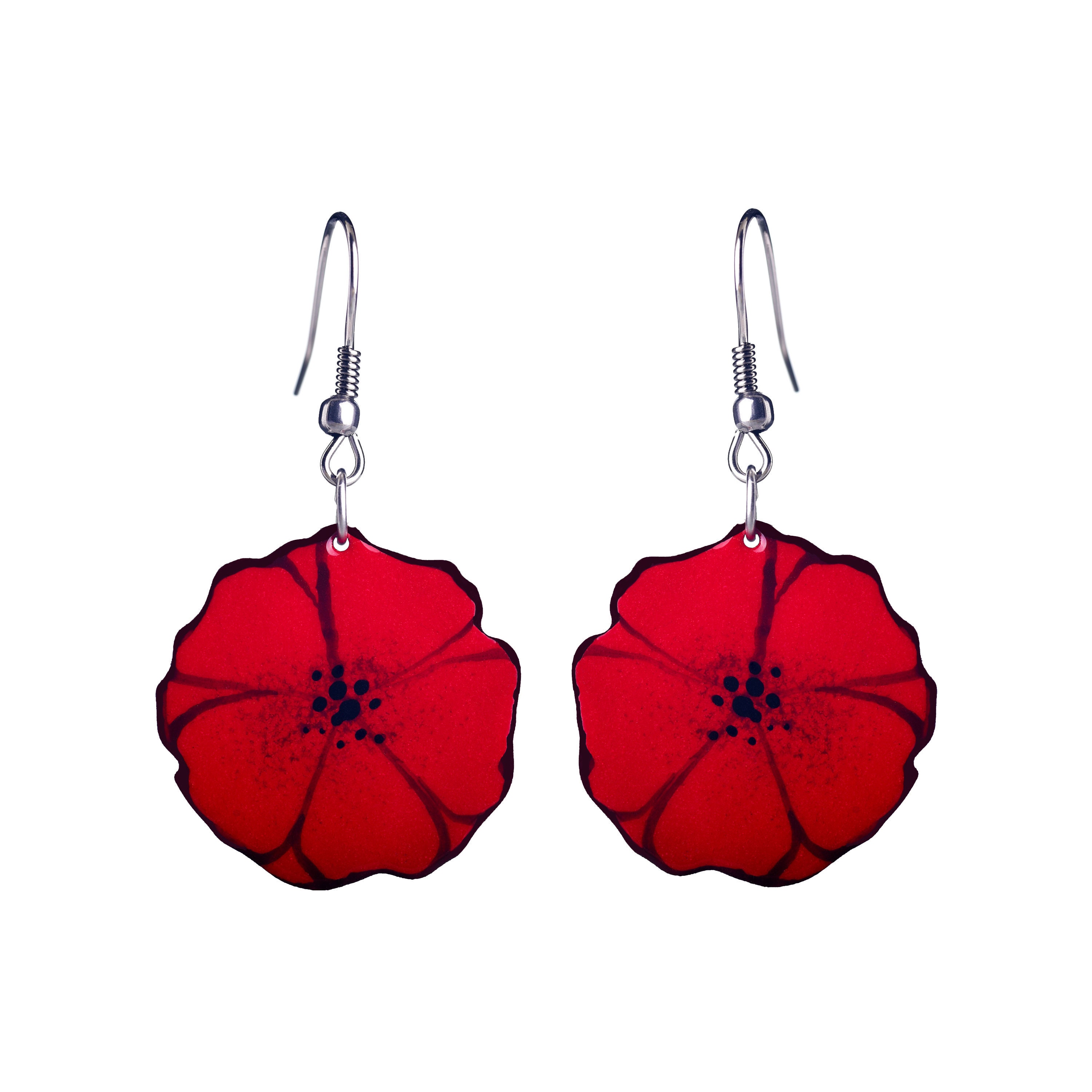 Poppy Earrings Illustrated Earrings Stainless Steel Red - Etsy