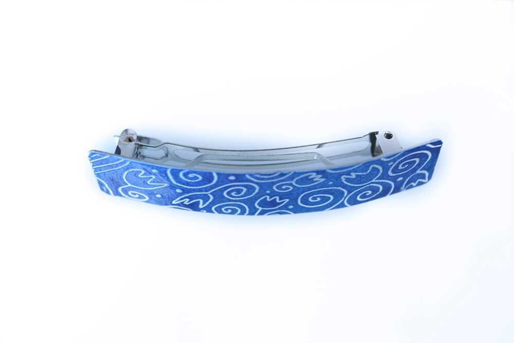 Hand Painted Stainless Steel Blue Hair Clip With Flowers and - Etsy