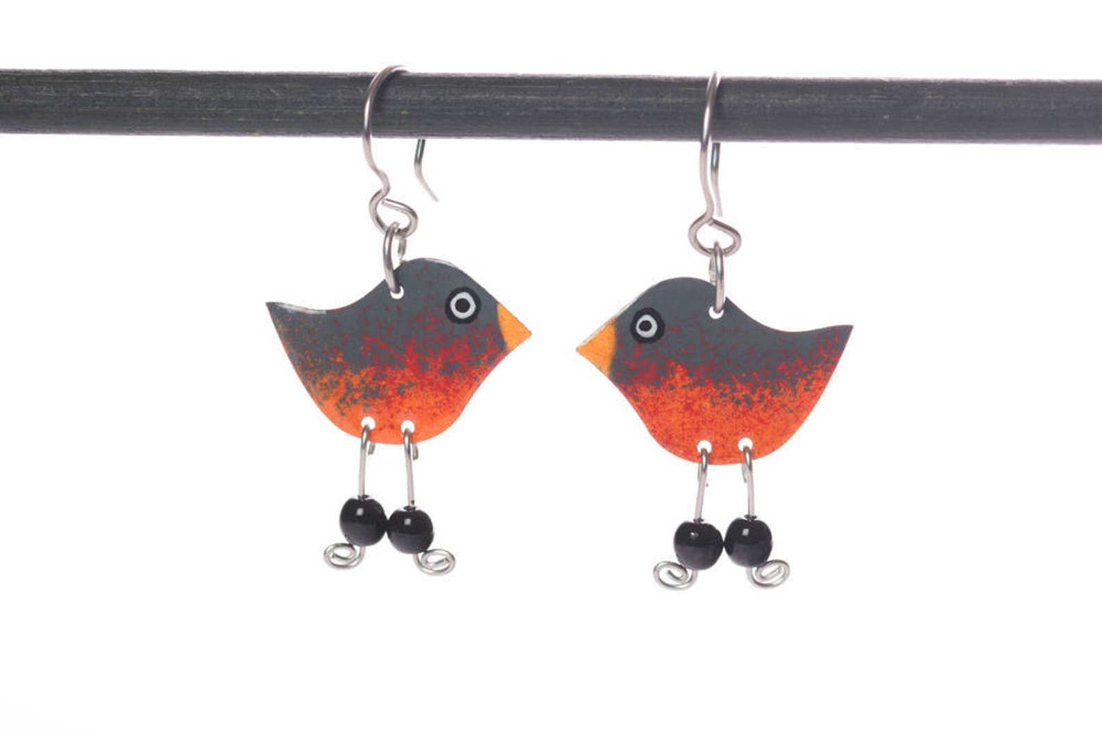 Robin Earrings With Dangle Beaded Legs Enameled Stainless - Etsy