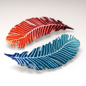 Red Feather Brooch Stainless Steel Enamel Pin Feather Pin - Etsy