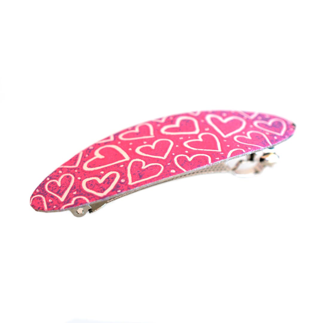 Pink White Enamel French Barrette Heart Hair Clip Valentine Hairpiece ...