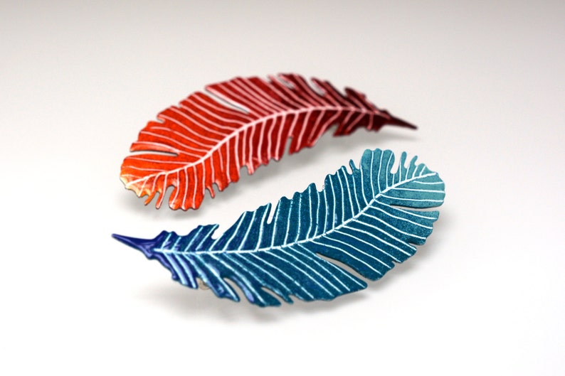 Blue Hand-painted Stainless Steel Feather Brooch Enamel Pin - Etsy