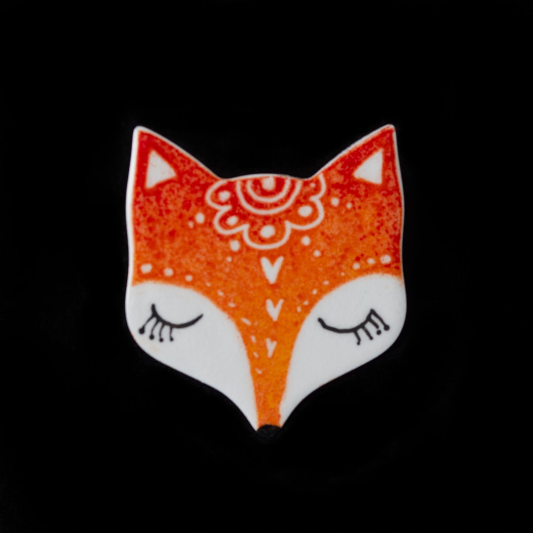 Woodland Fox Head Pin, Stainless Steel, Enameled Brooch, Fox Brooch ...