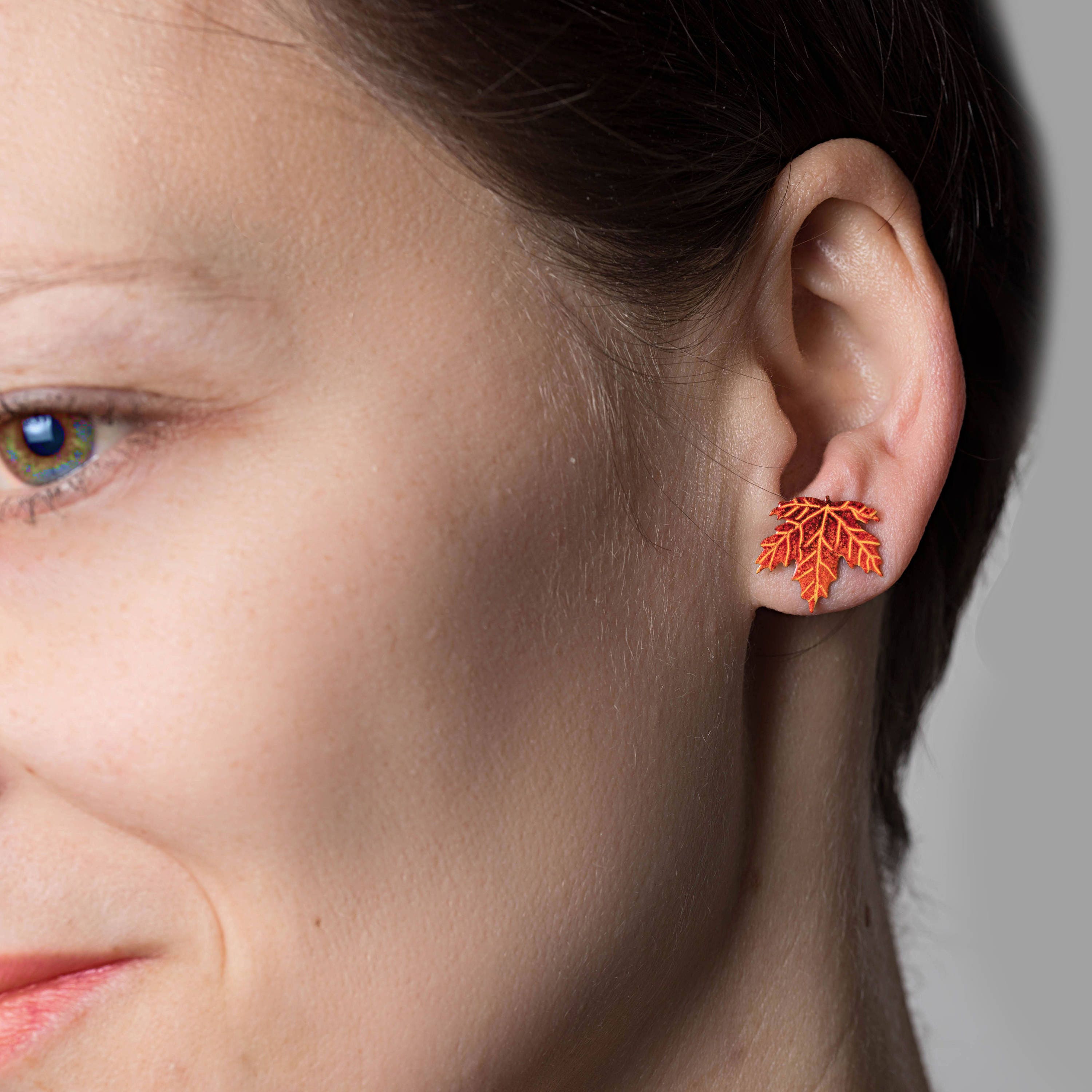 Hand-painted Maple Leaf Stud Earrings Autumnal Earrings - Etsy