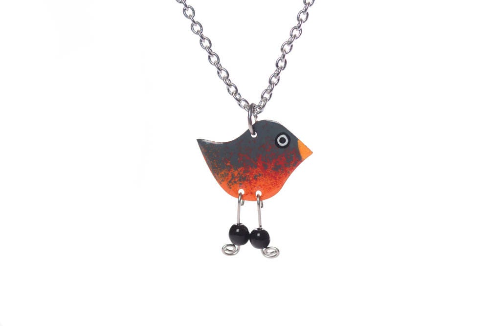 Hand-painted Robin Necklace Dangle Necklace Enameled | Etsy