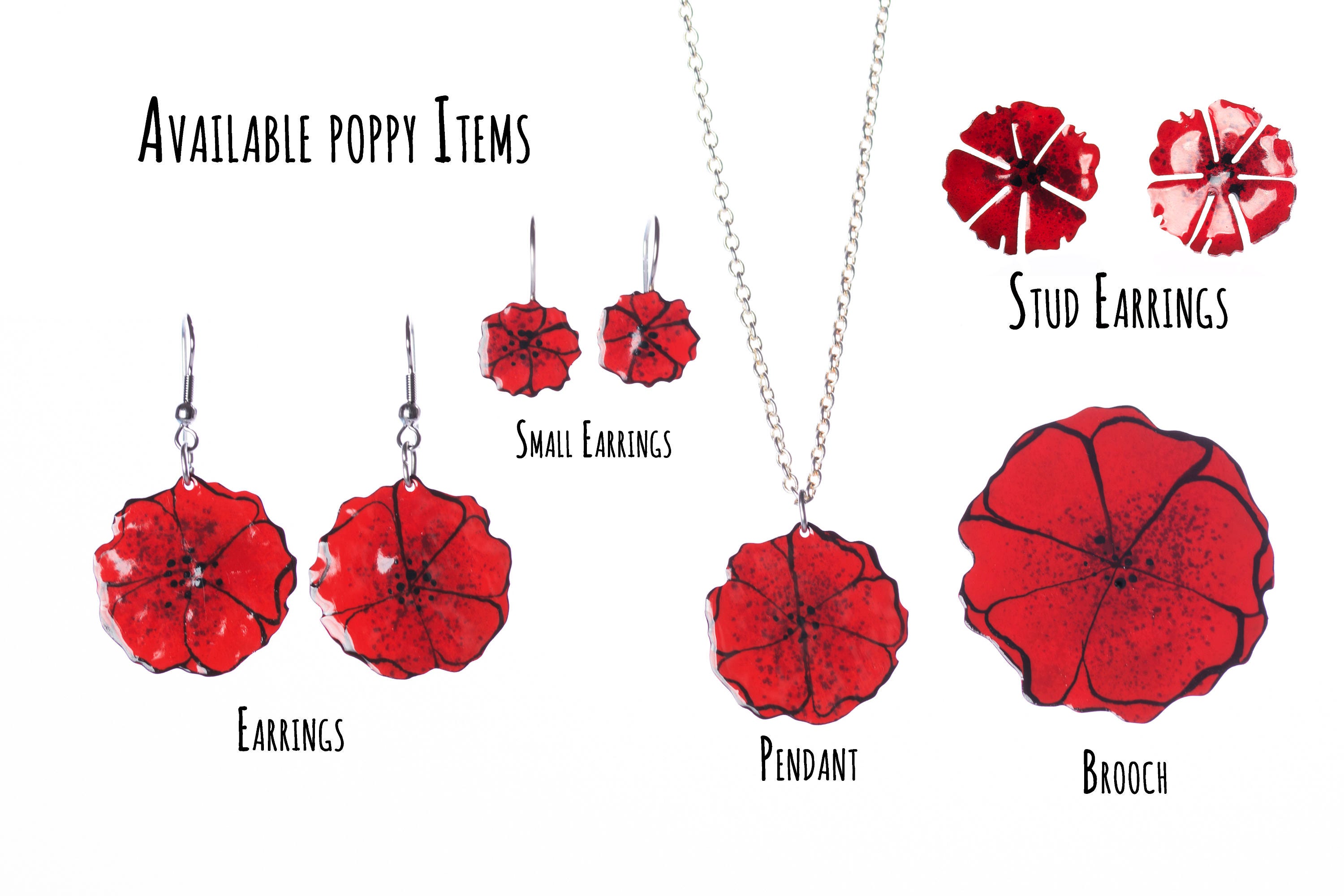 Poppy Earrings Enameled Stainless Steel Red Earrings Flower - Etsy