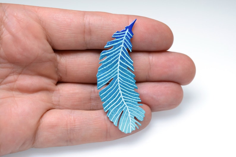 Blue Hand-painted Stainless Steel Feather Brooch Enamel Pin - Etsy
