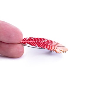 Red Feather Brooch, Stainless Steel, Enamel Pin, Feather Pin, Enamel ...