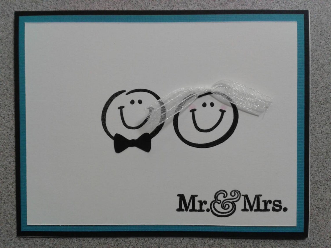 Handmade Smiley Bride and Groom Wedding Greeting Card "mr. & Mrs." - Etsy