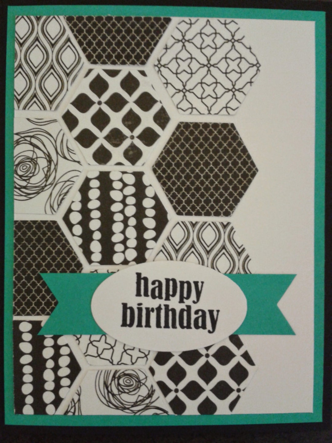 Handmade Hexagon "happy Birthday" Card in Black & White With Teal ...