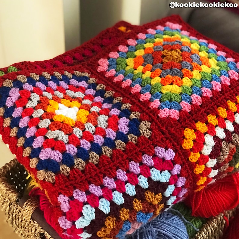 Crochet Classic Granny Squares {multi Coloured 10cmx10cm} Set of 12 or ...