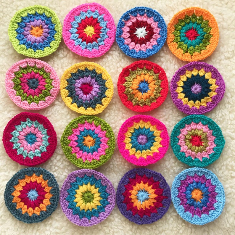 Set 0f 60 Handmade Crochet Circle Granny Sunburst, Granny Squares ...