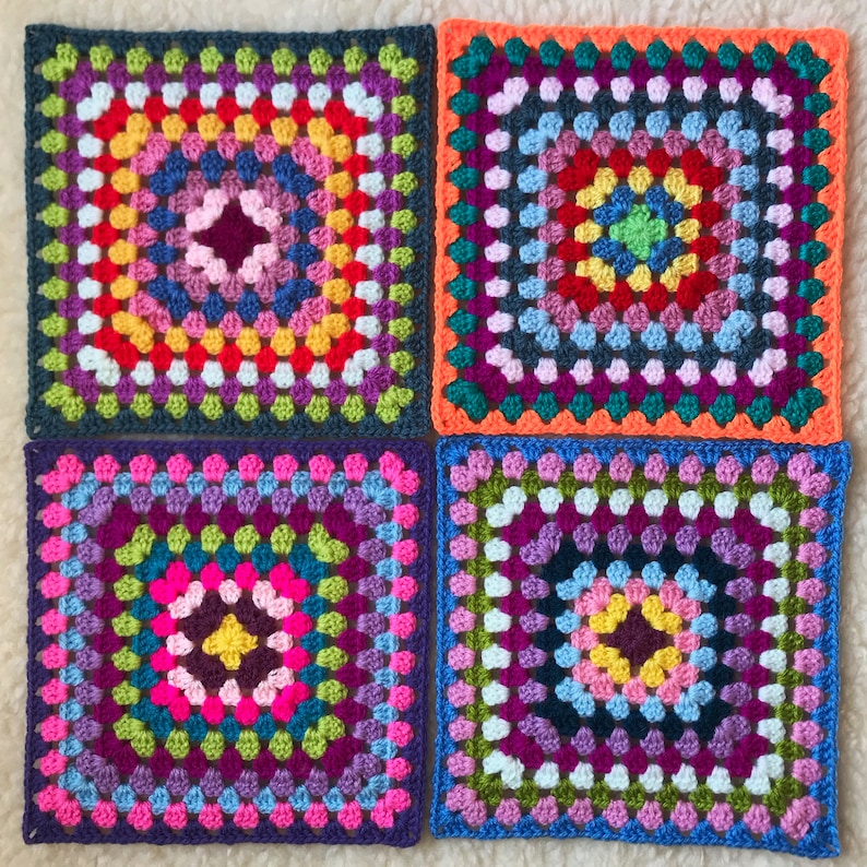 Crochet Large Classic Granny Squares {multi Coloured 20cmx20cm} Set of ...