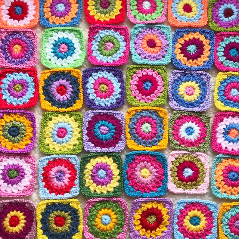 Crochet Granny Squares Sunburst {multi Coloured 8cmx8cm} Set of 6, 12 ...