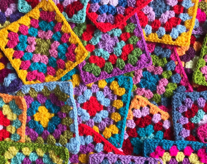 Crochet Classic Granny Squares {multi Coloured 10cmx10cm} Set of 12 or ...