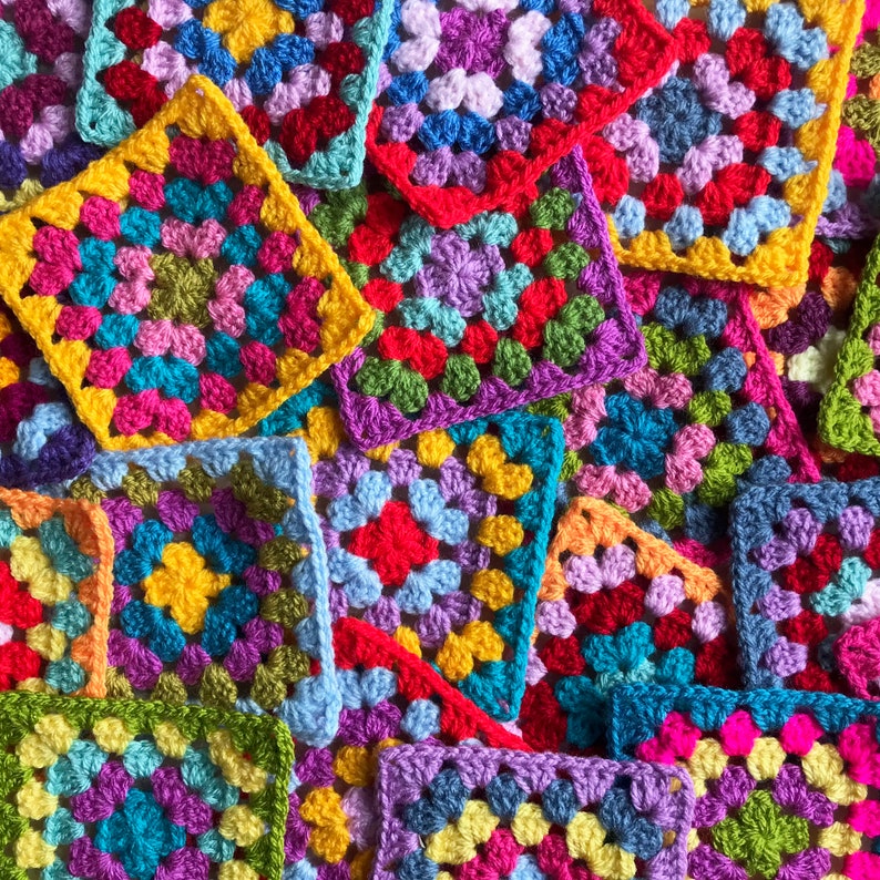 Crochet Classic Granny Squares {multi Coloured 10cmx10cm} Set of 12 or ...