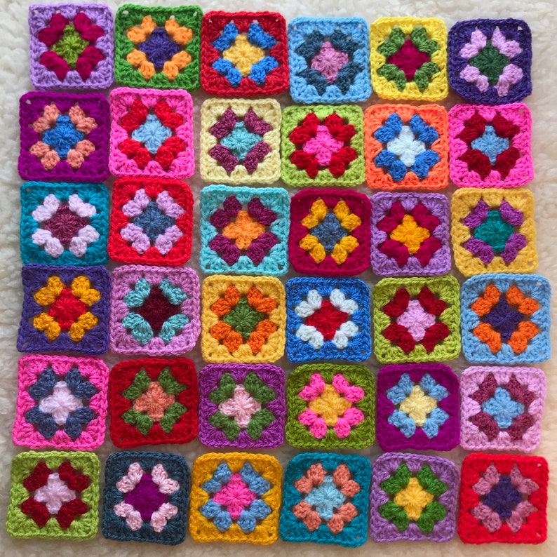Crochet Classic Mini Granny Squares {multi Coloured 6cm X 6cm} Set of 6 ...