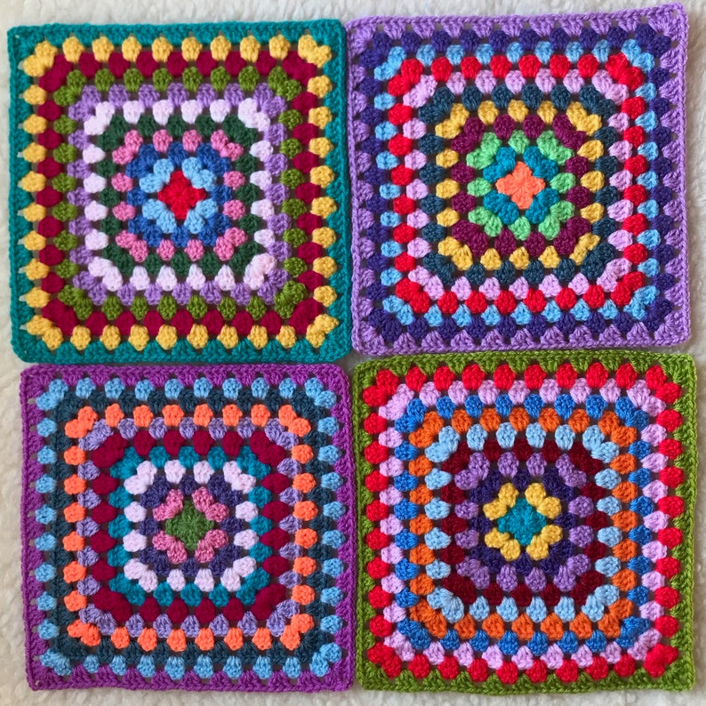 Crochet Large Classic Granny Squares {multi Coloured 20cmx20cm} Set of ...