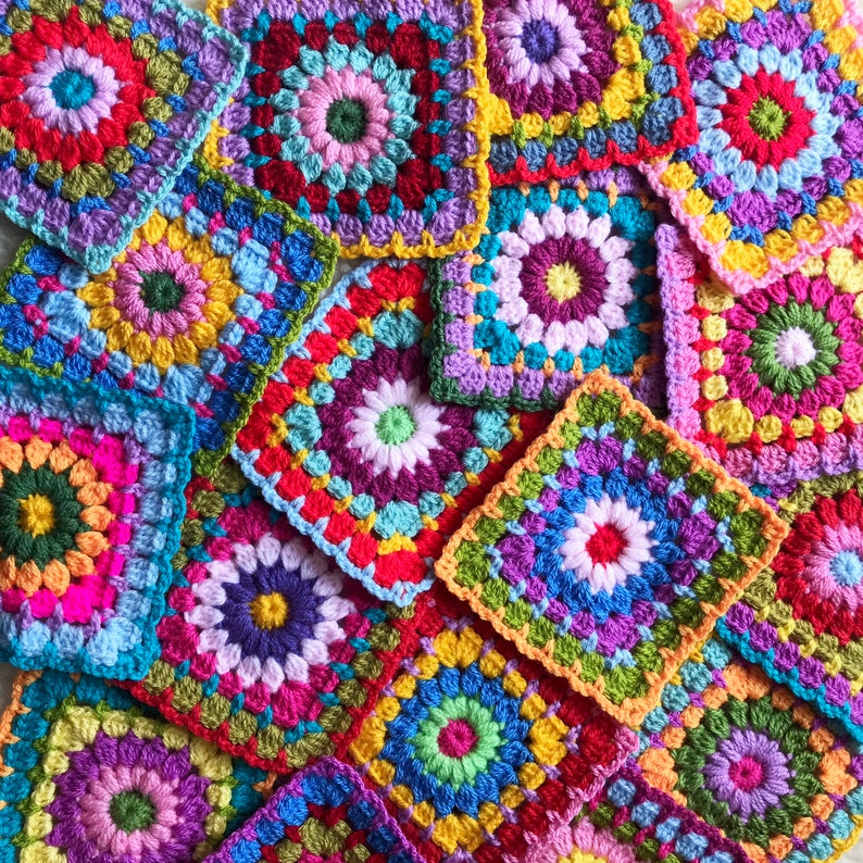 Crochet Modern Granny Squares Sunburst {multi Coloured 12cm X 12cm} Set ...