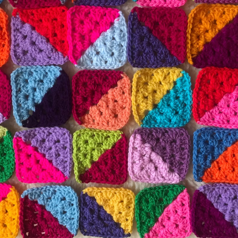 Crochet Two Tone Mini Granny Squares {multi Coloured or Half White 7cm ...