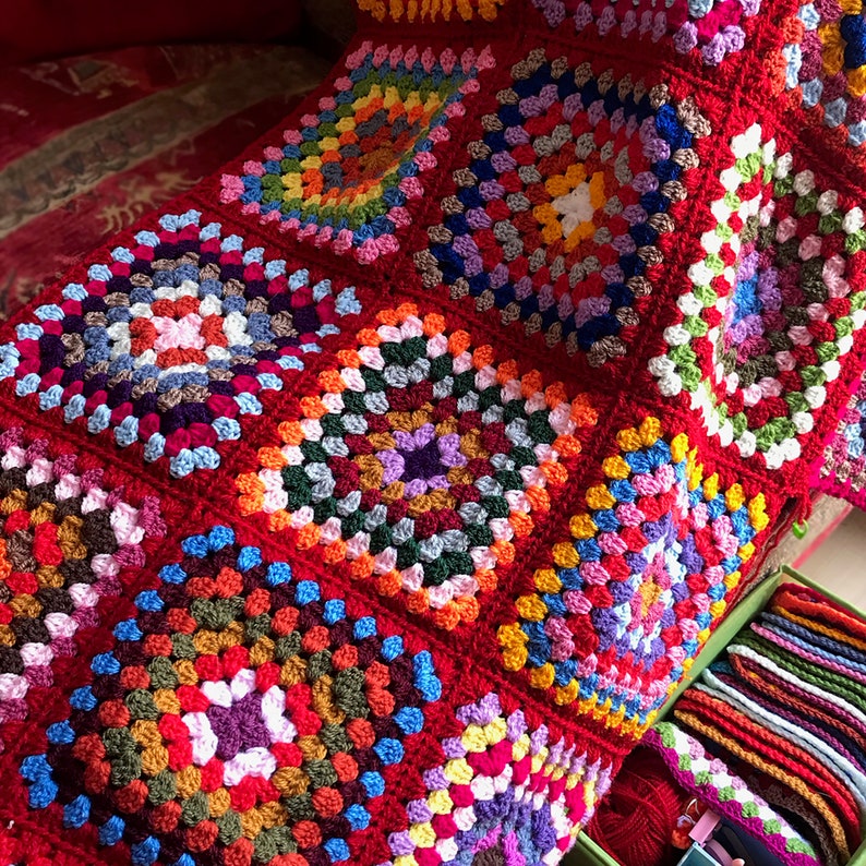 Crochet Classic Granny Squares {multi Coloured 10cmx10cm} Set of 12 or ...