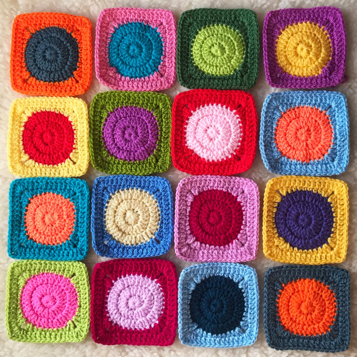 Granny Square Circles or Crochet Circles {multi Coloured 10cm X 10cm / 6.5cm X 6.5cm} Set of 6 ...