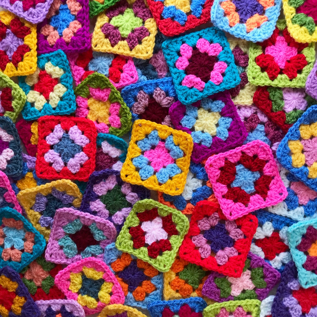 Crochet Classic Mini Granny Squares {multi Coloured 6cm X 6cm} Set of 6 ...