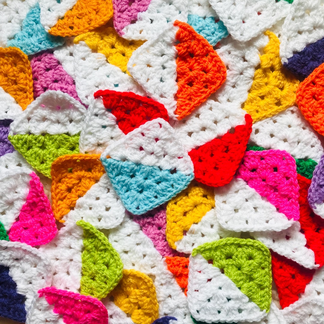 Crochet Two Tone Mini Granny Squares {multi Coloured or Half White 7cm ...