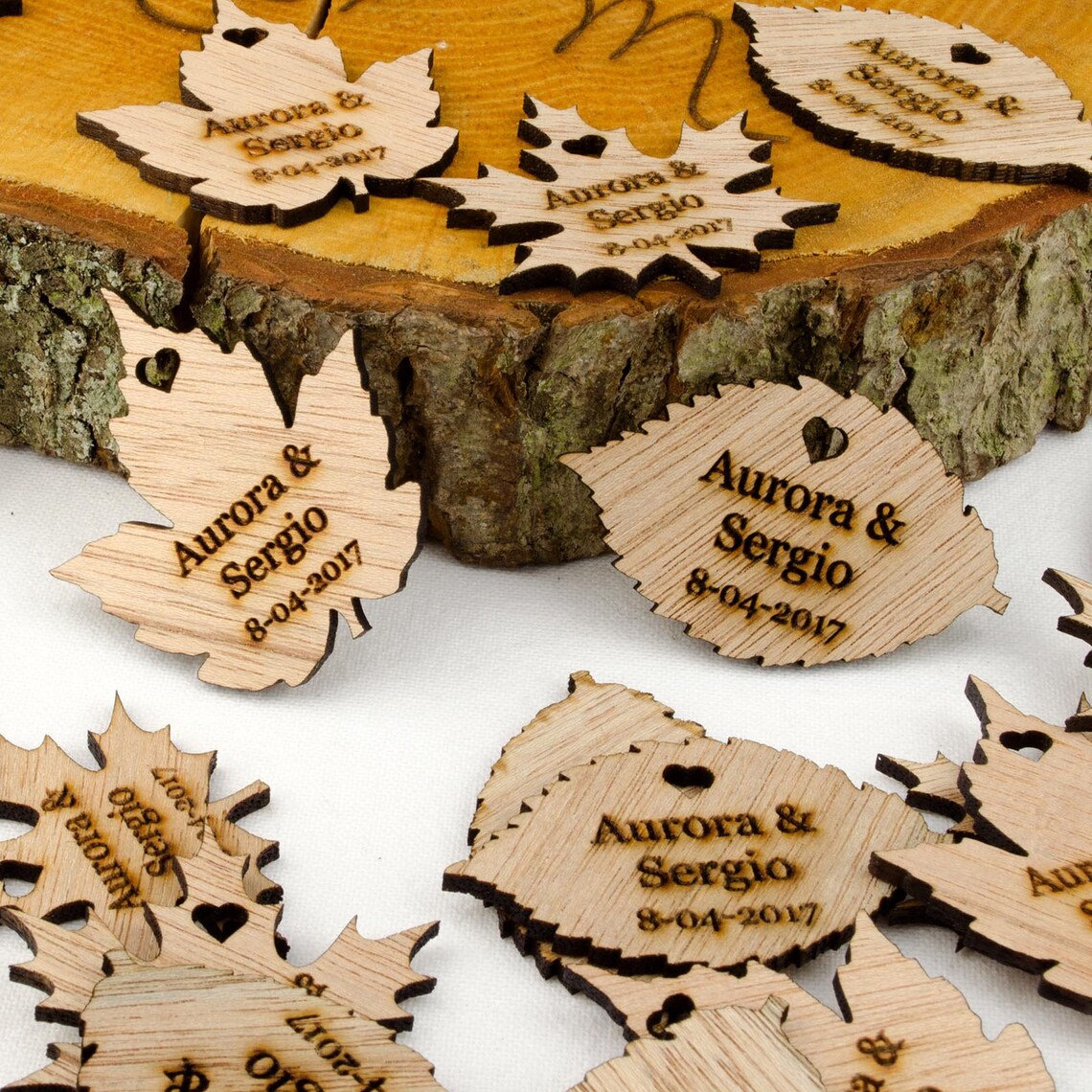 Personalised Wooden Leaf Table Decorations. Bespoke Rustic or Vintage ...