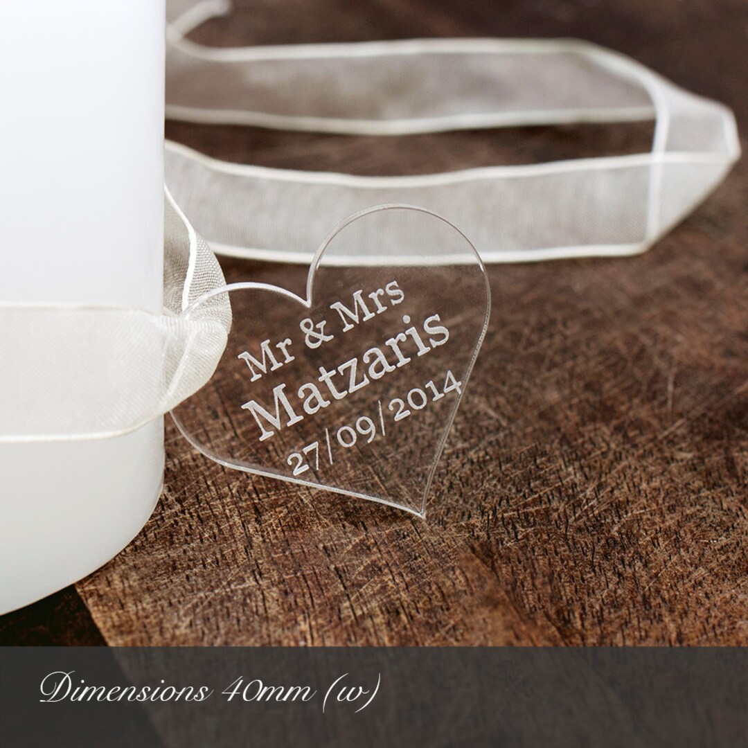 Personalised 4cm Clear Acrylic Heart Wedding Favours, for Invites or ...