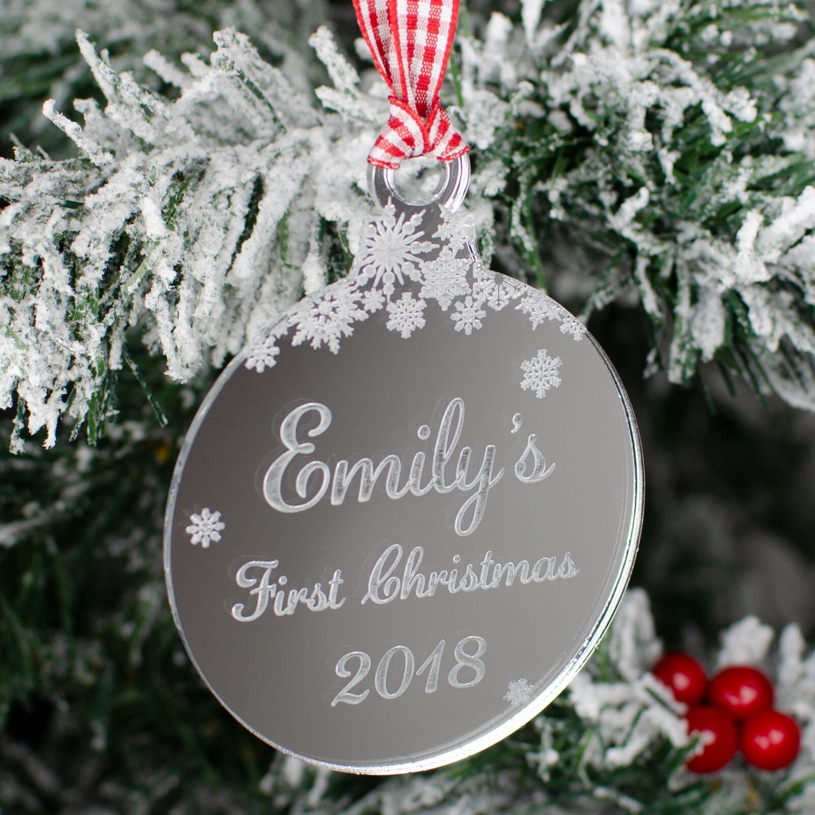 Baby's First Christmas Bauble. Personalised Mirrored - Etsy UK
