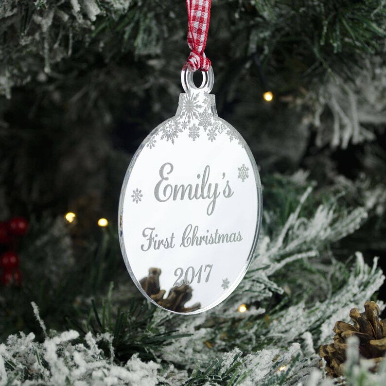 Baby's First Christmas Bauble. Personalised Mirrored - Etsy UK
